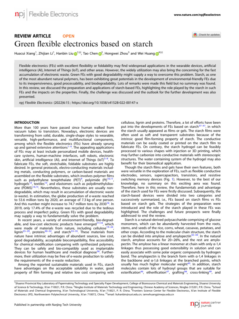 Green Exible Electronics Based On Starch: Review Article | PDF ...