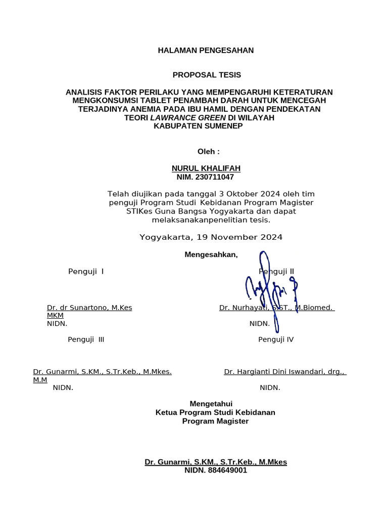 Halaman Pengesahan Nurul Khalifah Pasca Proposal | PDF