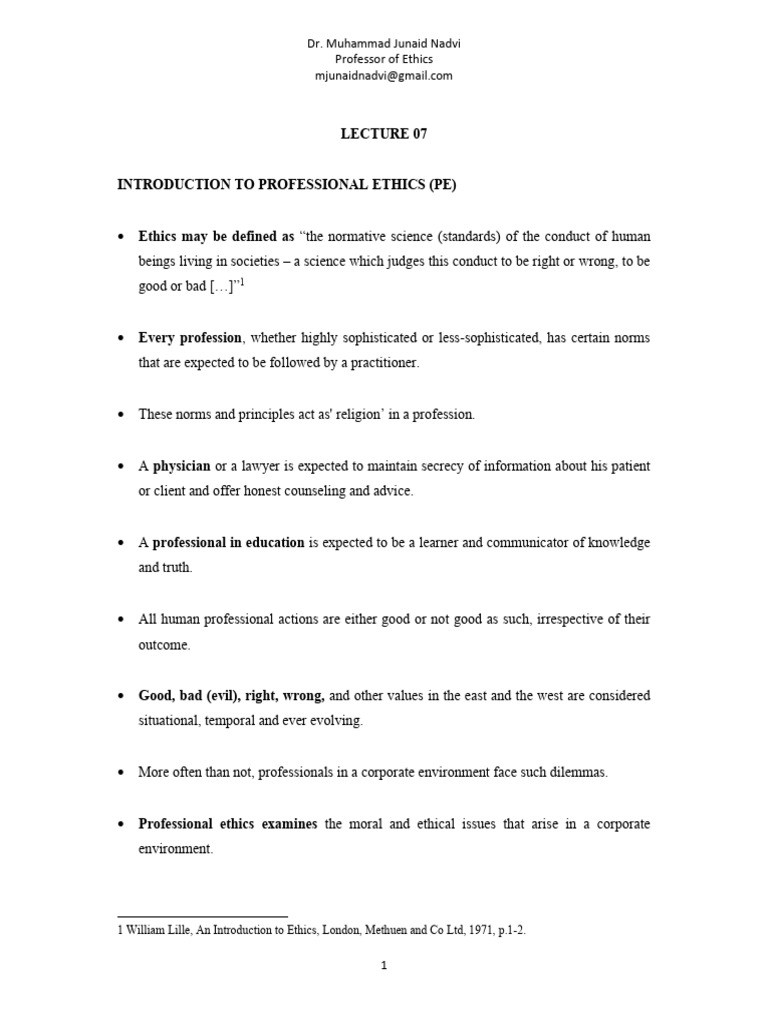 L07 Introduction To Professional Ethics | PDF | Professional Ethics | Behavioural Sciences