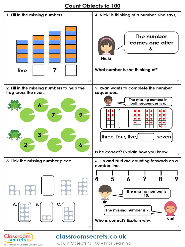 Year 2 Count Objects To 100 Maths Recovery Prior Learning Activity ...