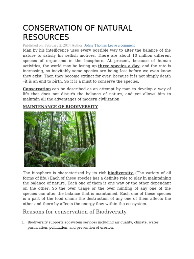 Conservation of Natural Resources | PDF | Biodiversity | Recycling