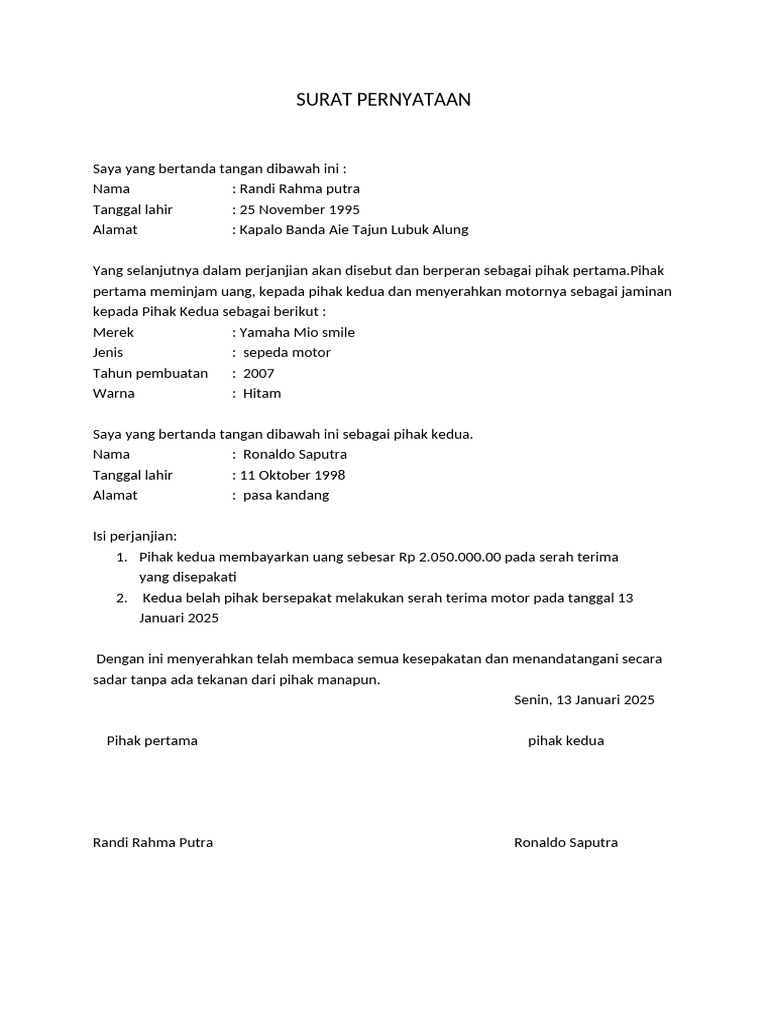 Surat Pernyataan Randi | PDF