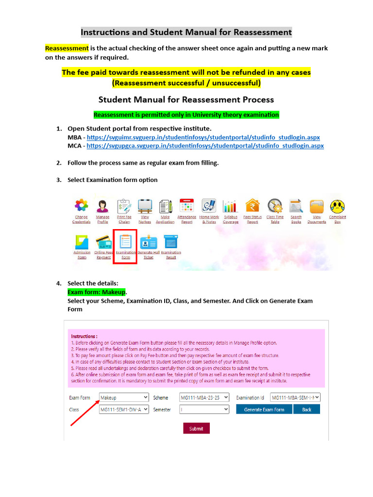 StudentManual Reassessment - MBA MCA | PDF