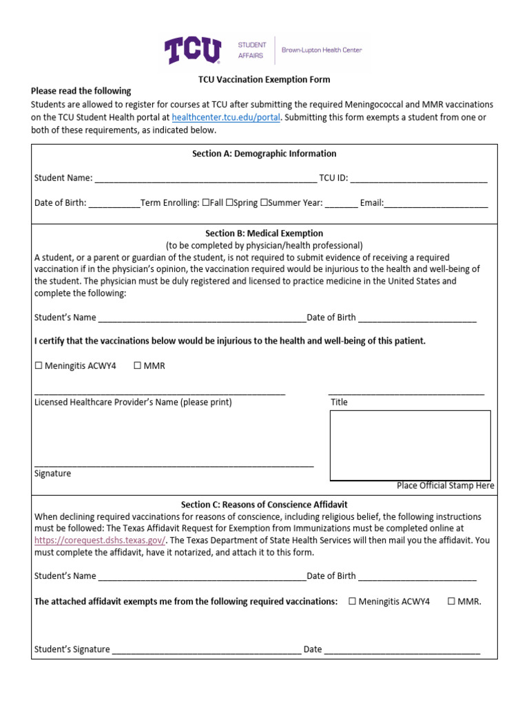 Vaccination Exemption Form | PDF | Vaccination | Immunology