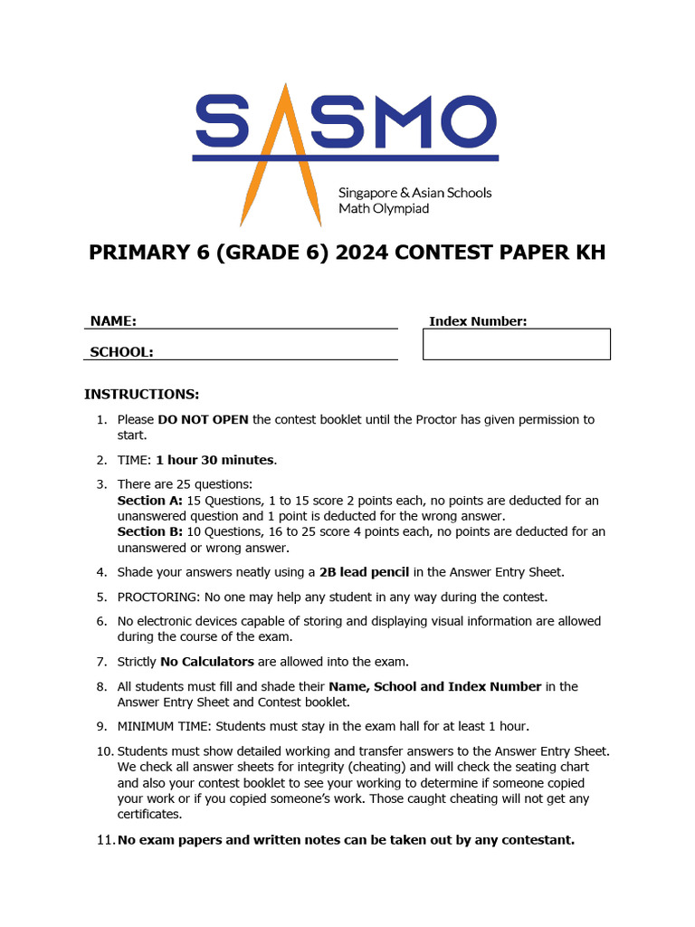 SASMO 2024 Grade 6 KH | PDF