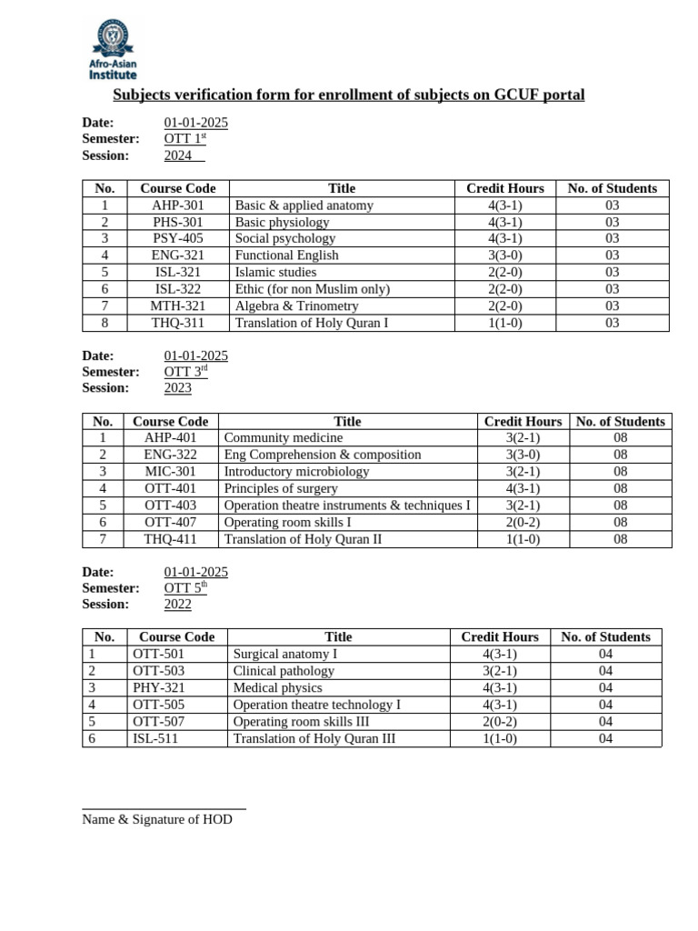 Subjects Verification Form For Enrollment of Subjects On GCUF Portal OTT | PDF | Medicine ...