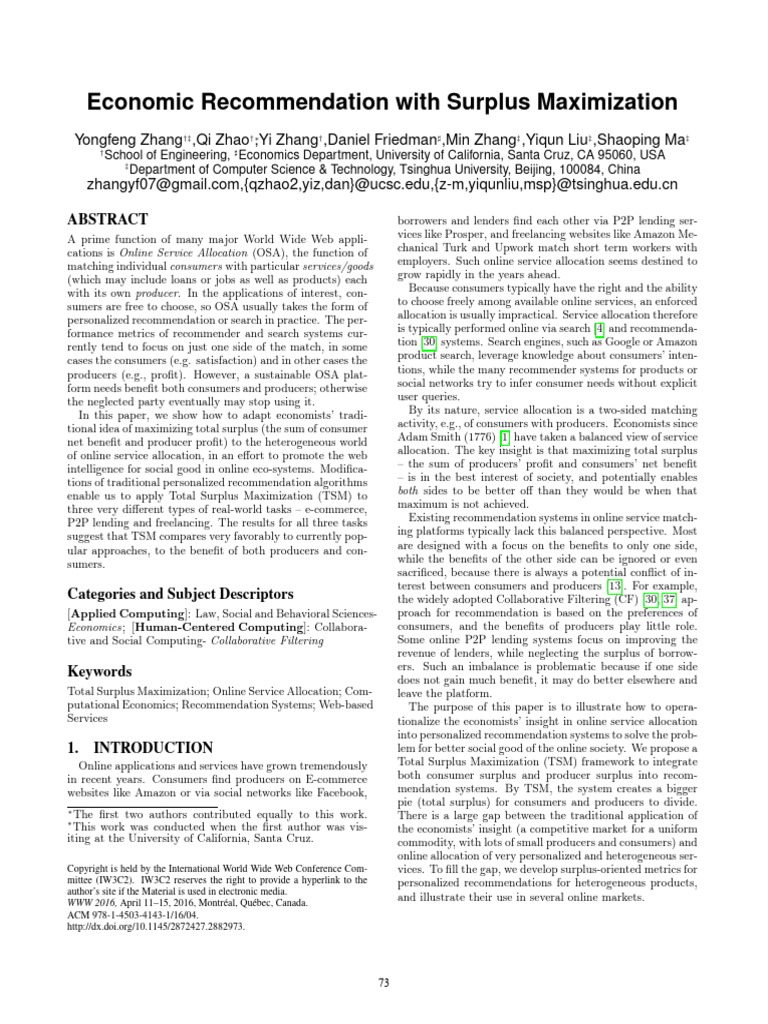 Economic Recommendation With Surplus Maximization | PDF | Utility ...