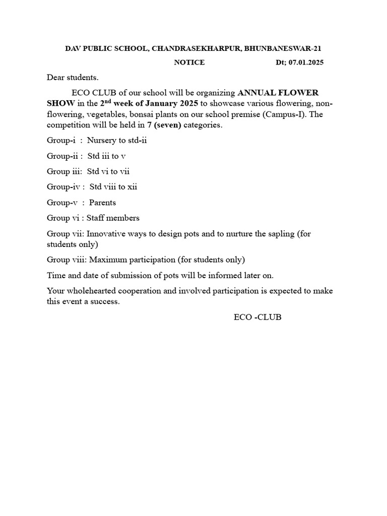 Notice For Annual Flower Show-2025 | PDF