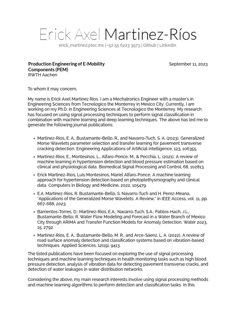 Presentation Letter Erick Axel Martinez Rios PEM RWTH Aac | PDF ...