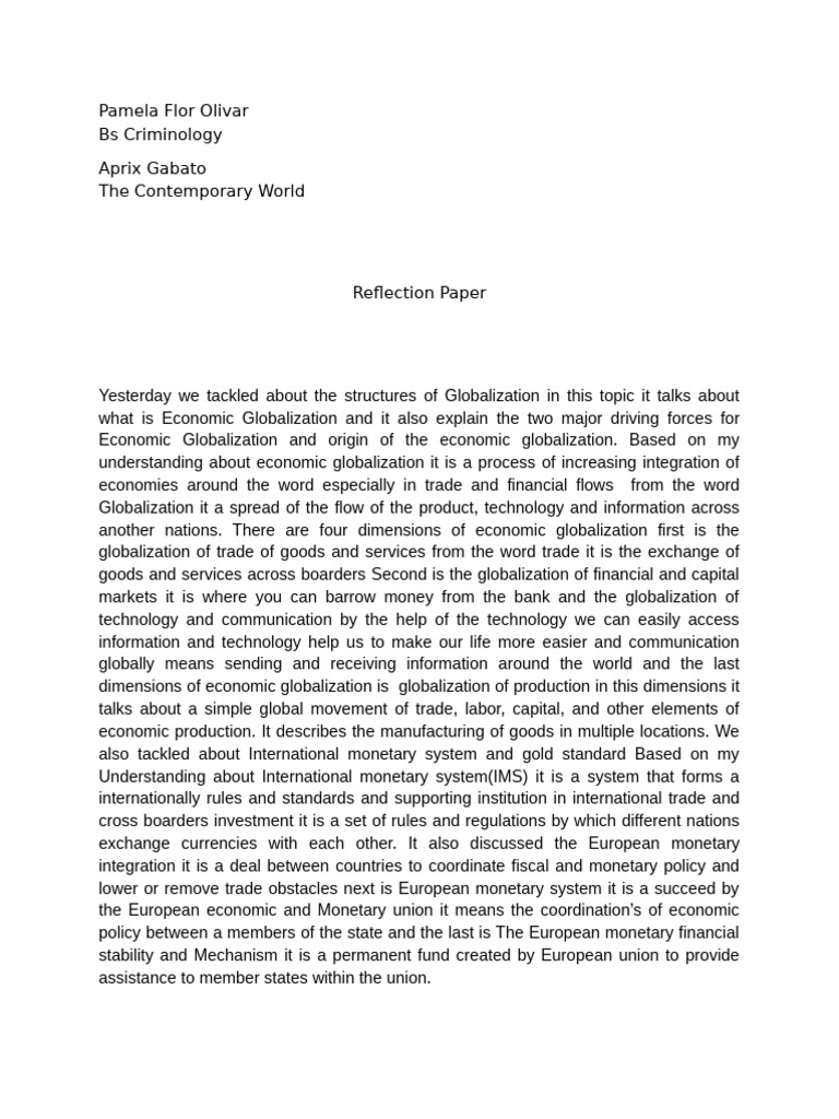 pamela reflection | PDF | Trade | Globalization