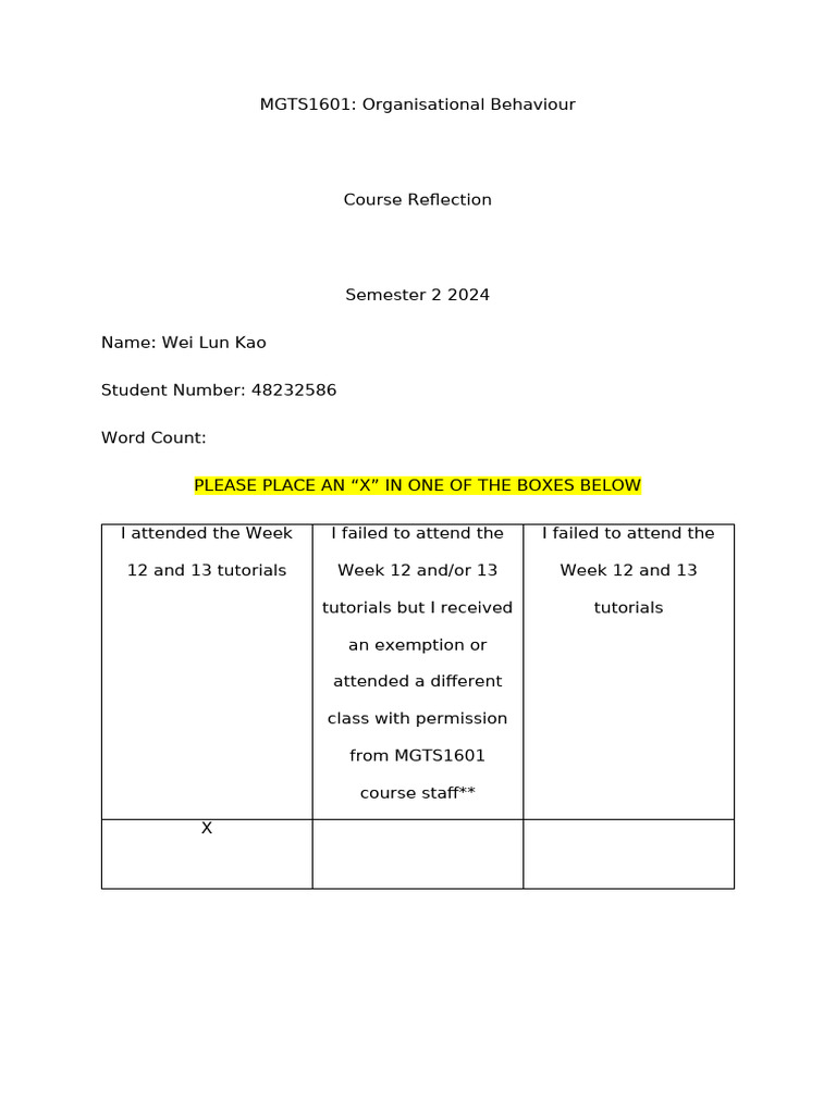 MGTS1601 Course Reflection on Personality | PDF | Psychological ...