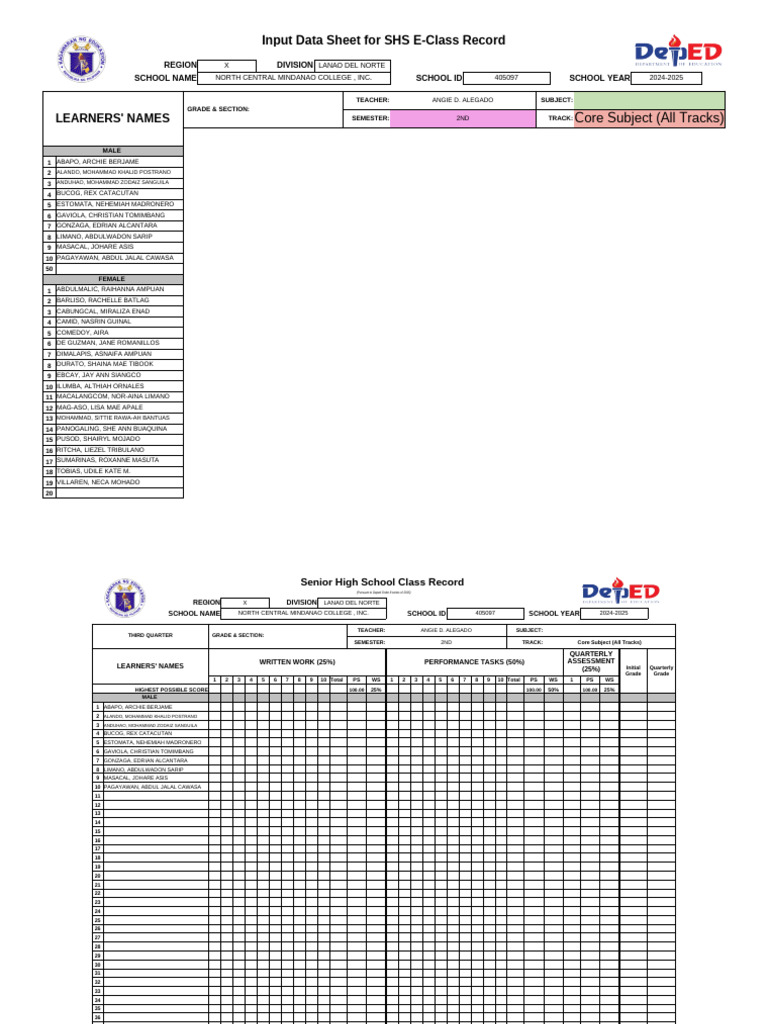 SHS E-Class Record 2024-2025 | PDF