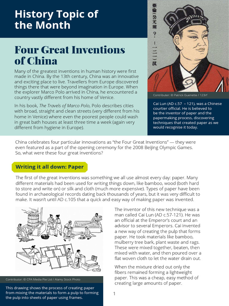 Four Great Inventions Worksheet | PDF | Printing | Gunpowder