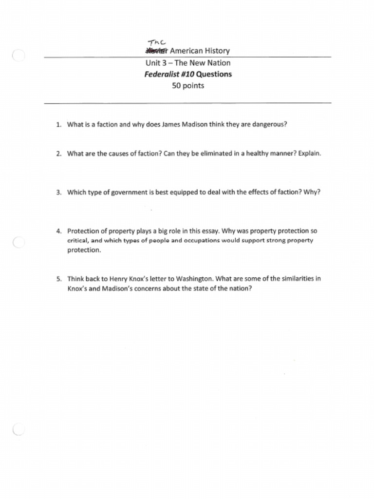 Federalist 10 and Questions | PDF