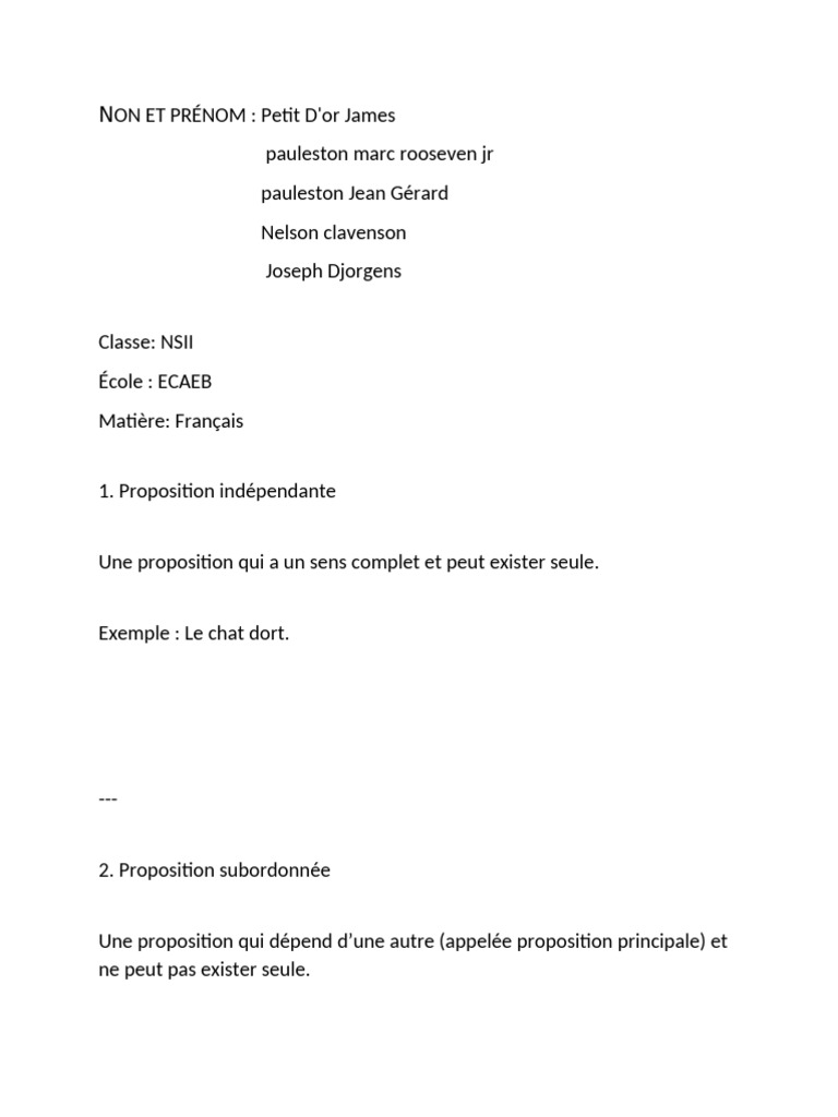 Types de propositions en français | PDF