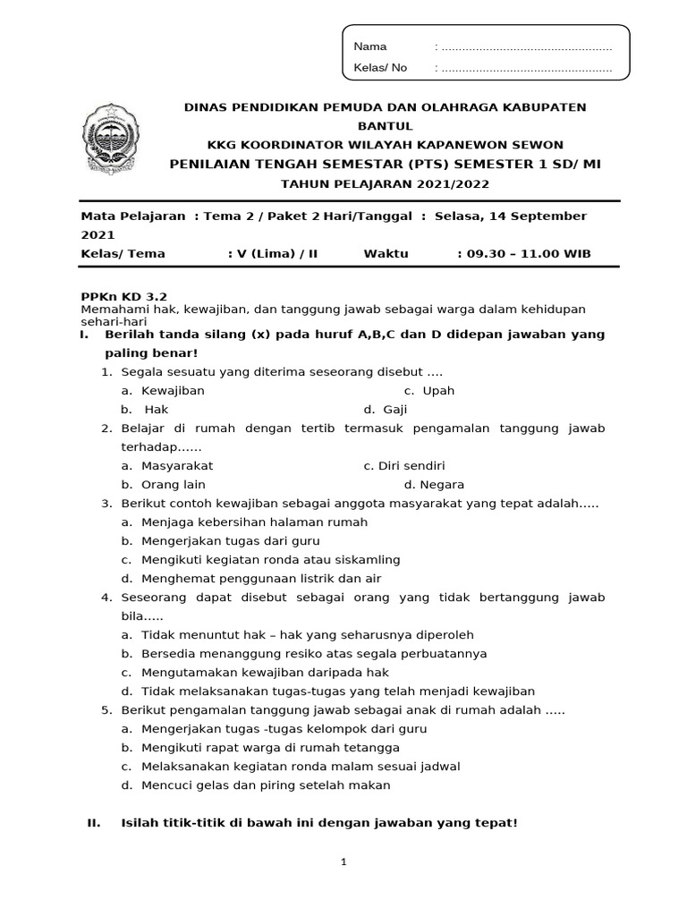 SOAL TEMA 2 PAKET 2 (PPKN, IPS Dan SBDP) | PDF