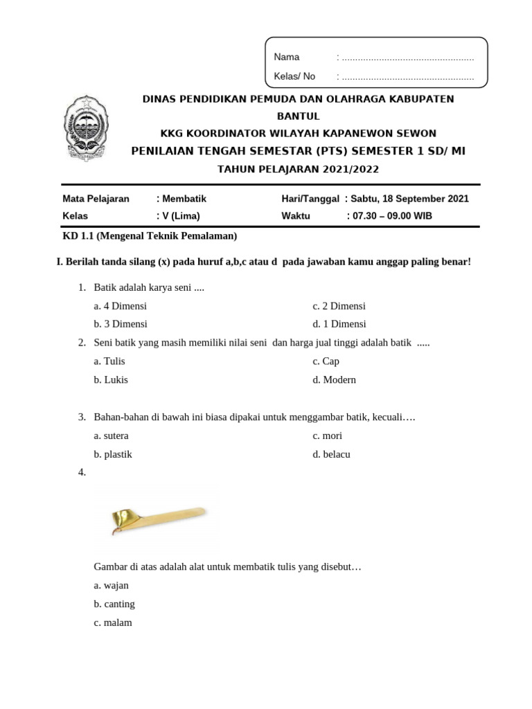 Proses dan Jenis Batik dalam PTS SD | PDF