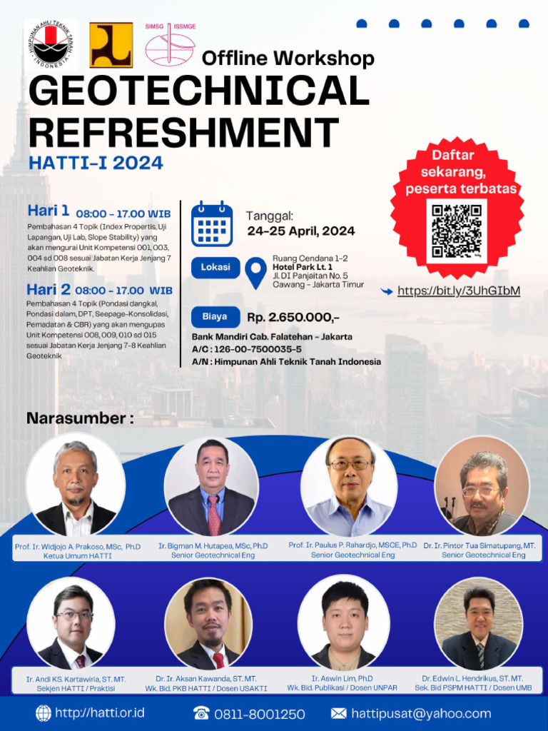 Flyer Offline Workshop Geotechnical Refreshment HATTI 1 2024 | PDF