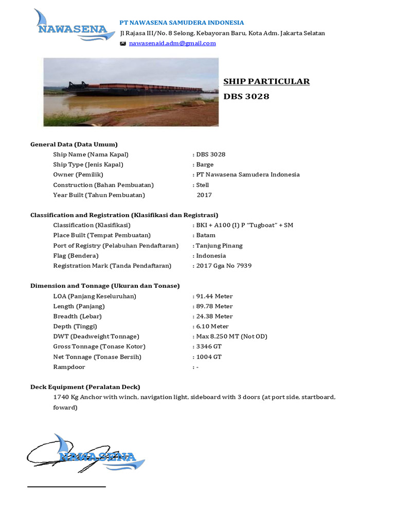 SHIP PARTICULAR DBS 3028 Sign | PDF