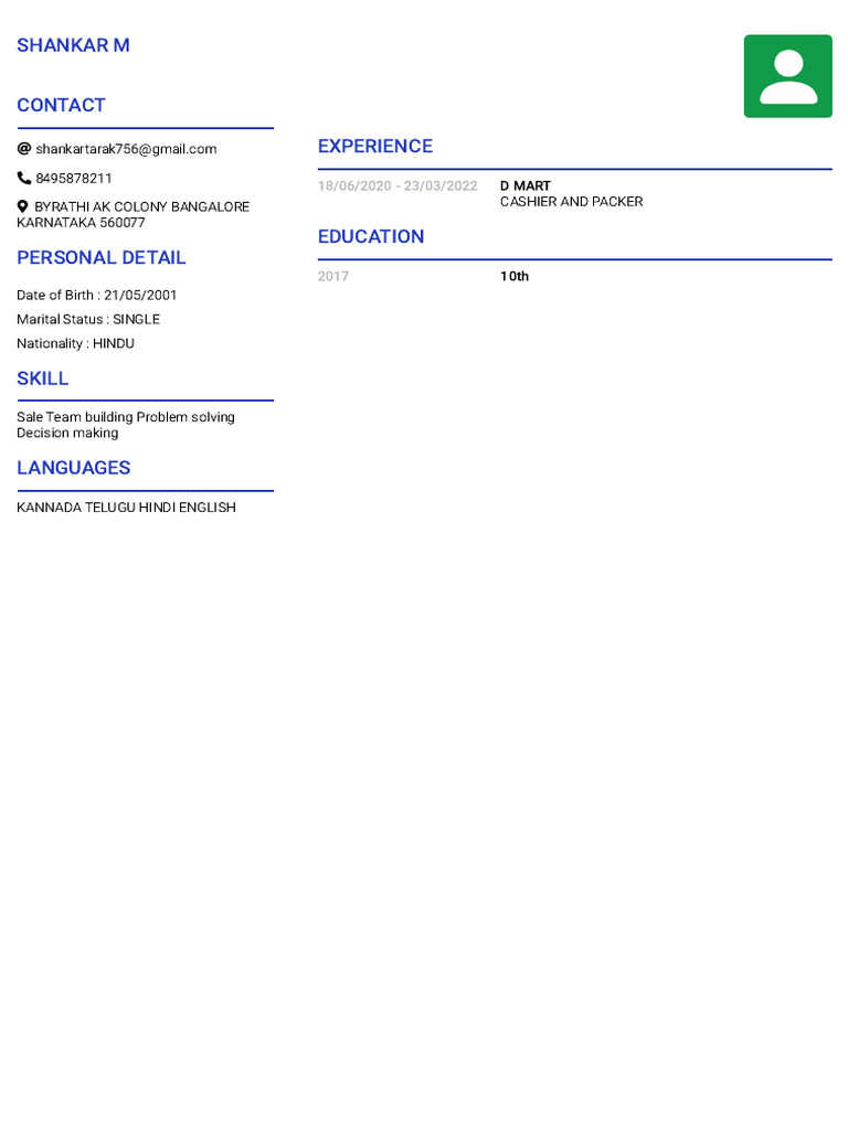 Shankar M - Resume and Contact Info | PDF