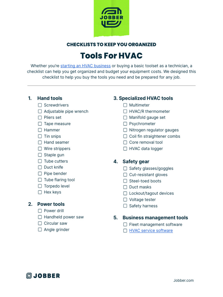 HVAC Tool Checklist | PDF