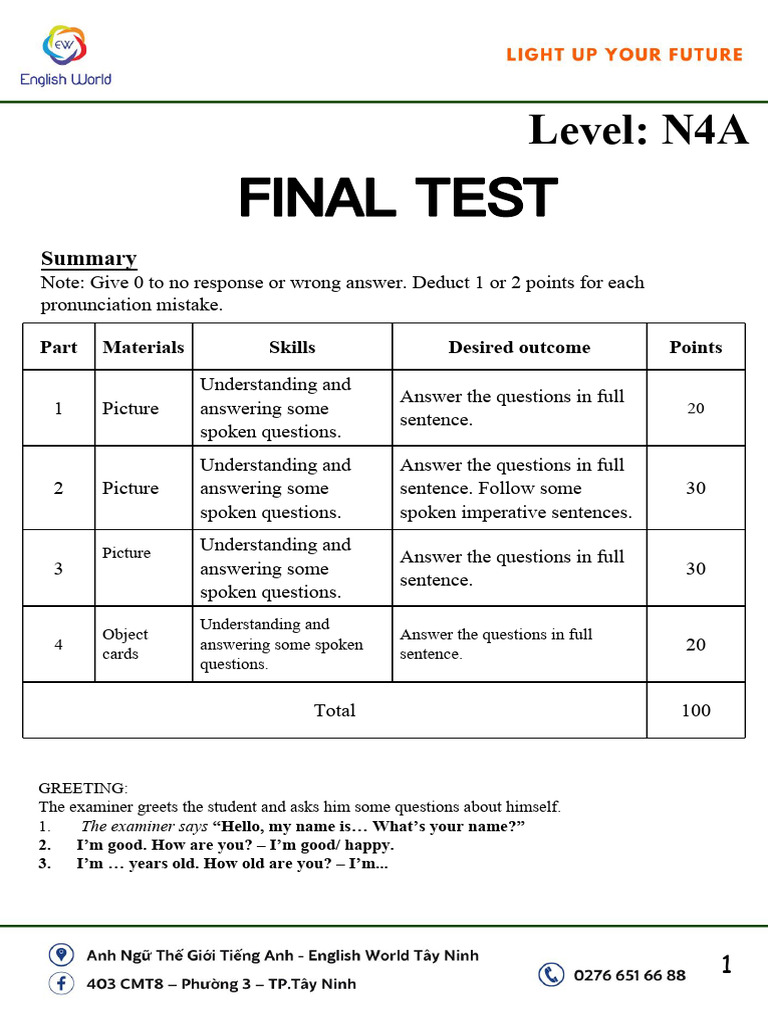 Final test N4A | PDF