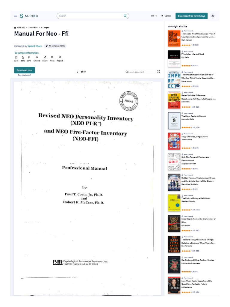 www-scribd-com-document-527379727-MANUAL-FOR-NEO-FFI | PDF | American Literature