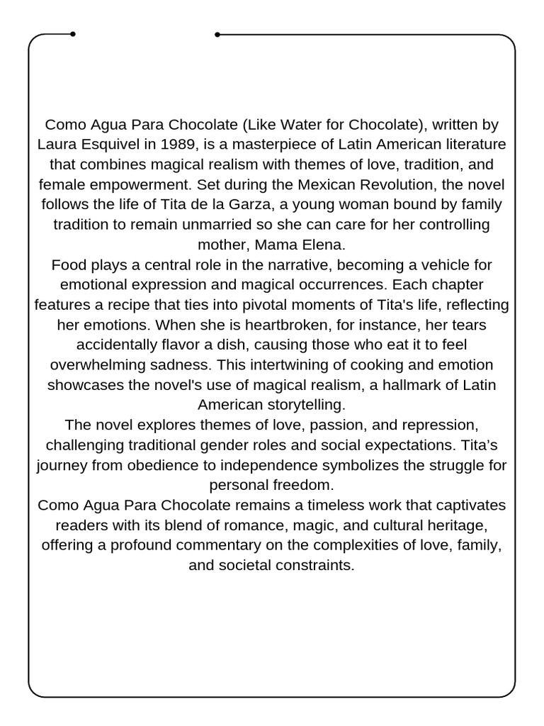 Como agua para chocolate resume | PDF