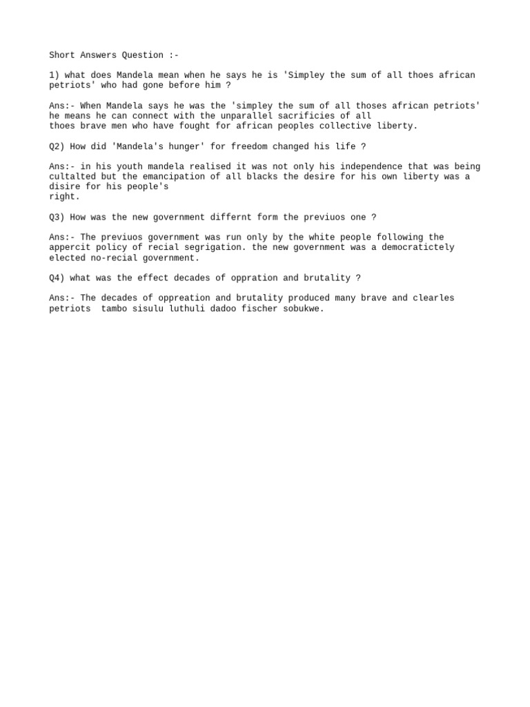Nelson Mandela Chapter SAQ | PDF