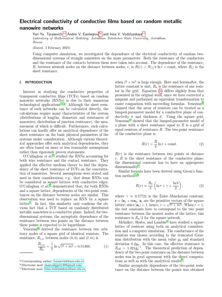 Conductivity in Metallic Nanowire Films | PDF | Electrical Resistivity ...