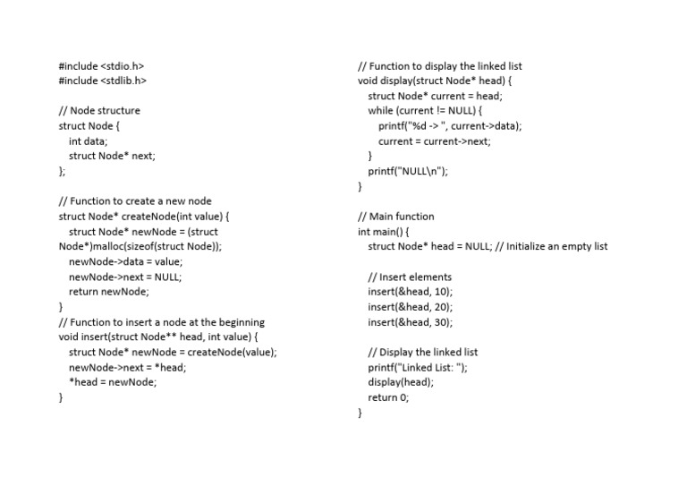 Singly Linked List Dynamic Implementation C Program Pdf