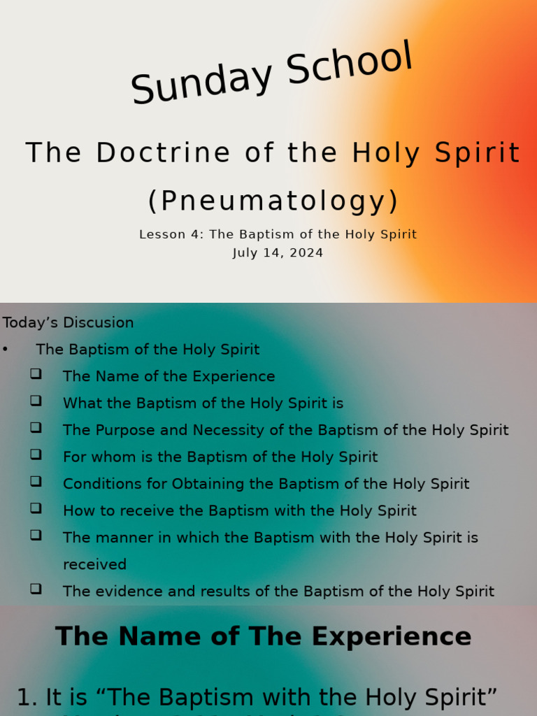 Pneumatology Lesson 4 | PDF | Baptism With The Holy Spirit | Baptism