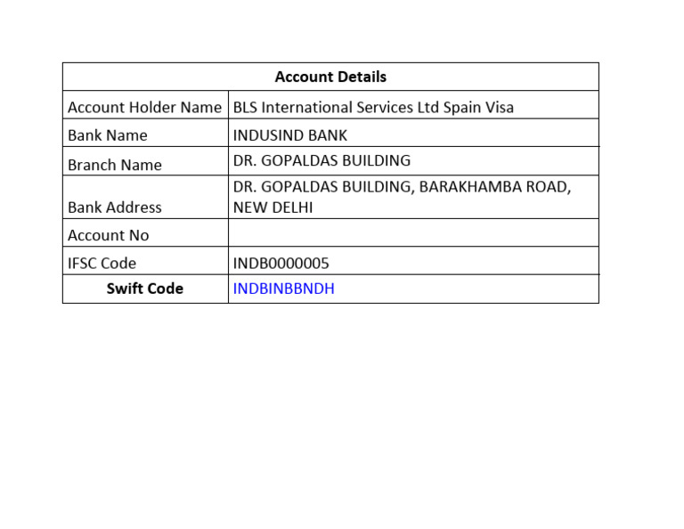 BLS Spain Bank Account Details | PDF