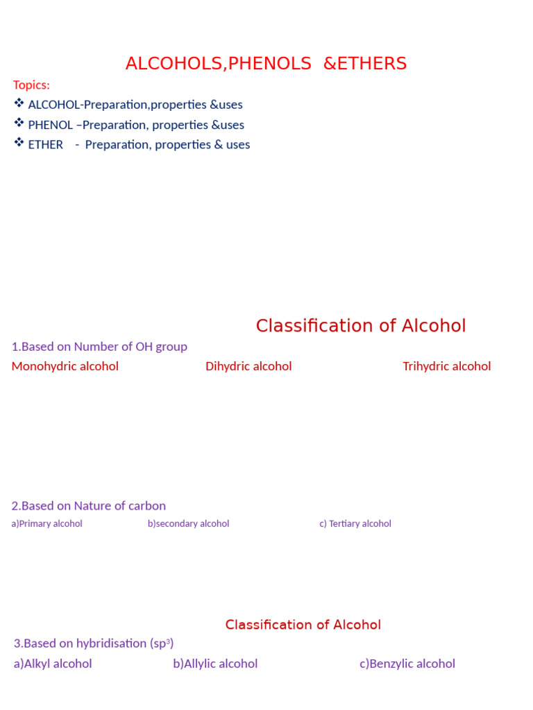 Alcohols, Phenols ðers | PDF | Ether | Organic Chemistry