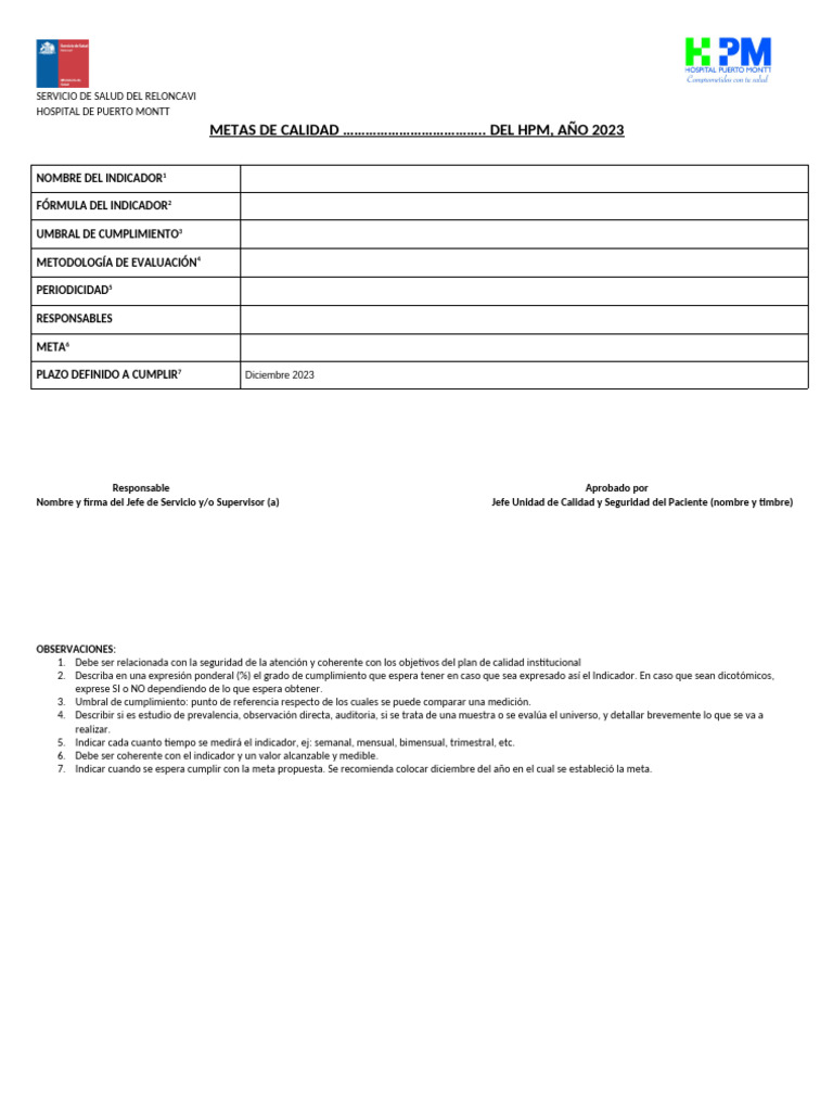 Formato Metas 2023 | PDF