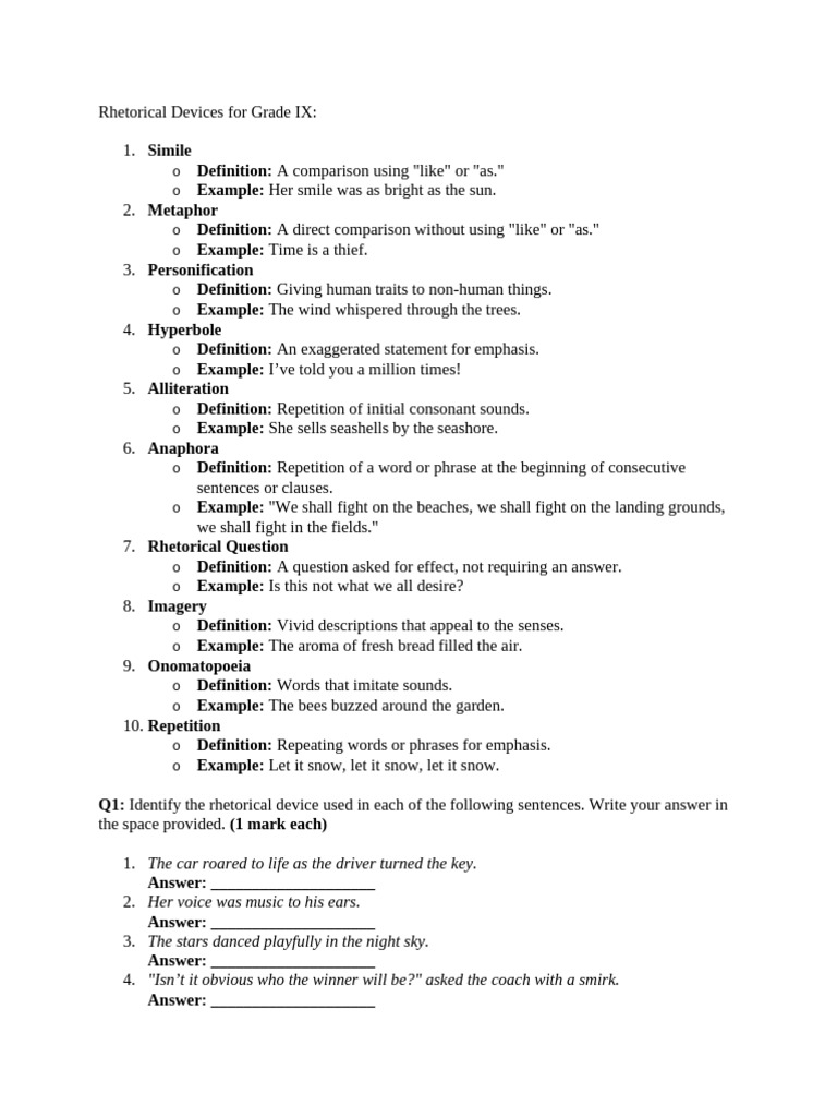 Rhetorical Devices Practice Worksheet | PDF | Persuasion | Rhetorical ...