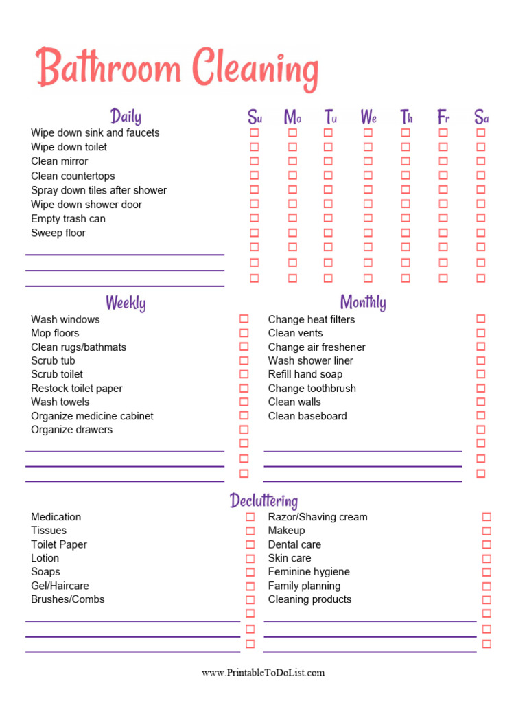 Bathroom Cleaning Checklist | PDF | Shower | Bathroom