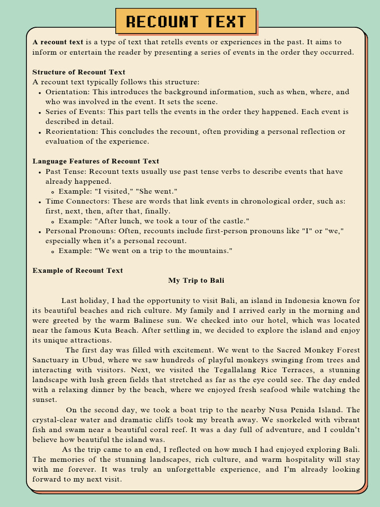 Understanding Recount Text Structure | PDF | Bali | Narrative