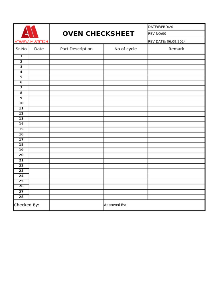 F PDR 19 Oven Checksheet | PDF