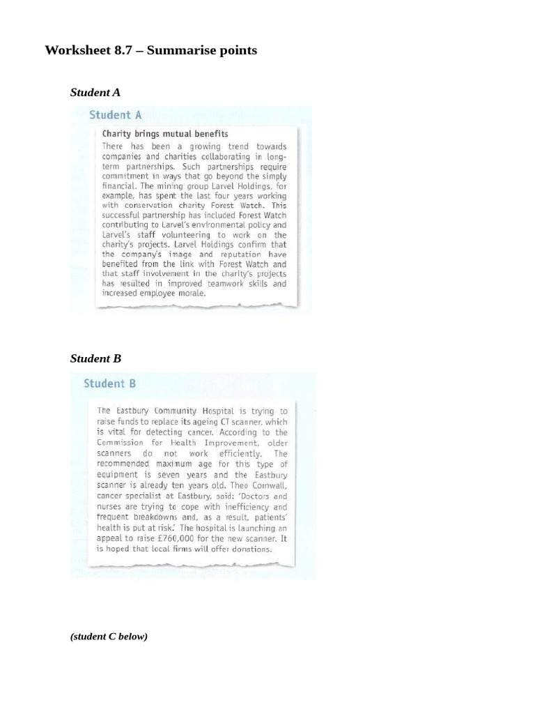 Worksheet 8.7: Summary Points | PDF