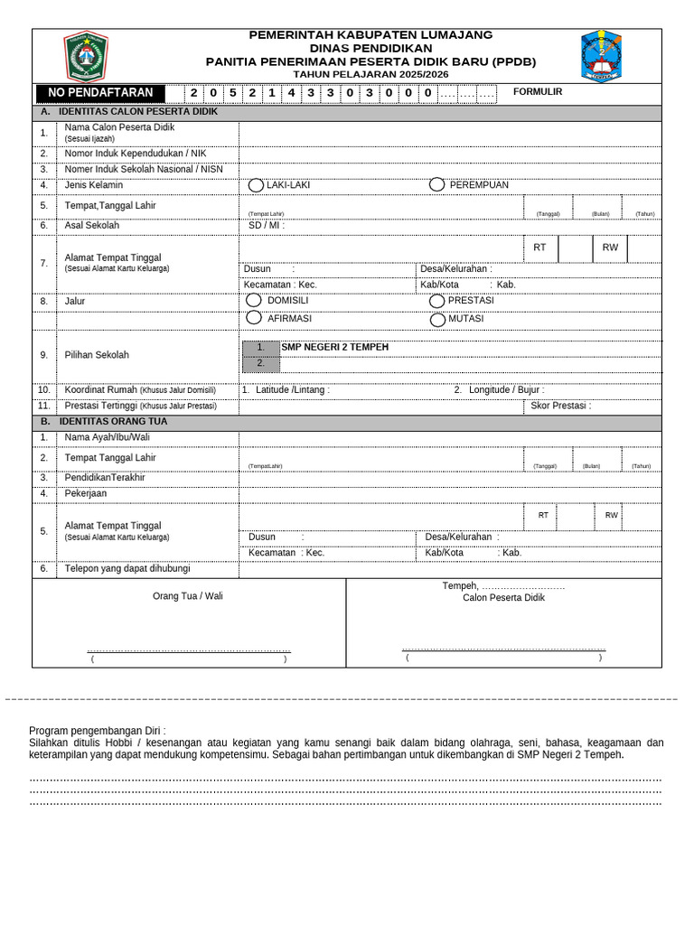 Formulir PPDB SMP 2025/2026 | PDF