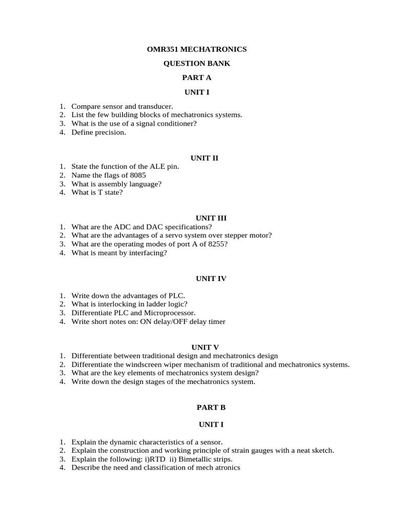 OMR351 MECHATRONICS qb | PDF | Programmable Logic Controller | Mechatronics