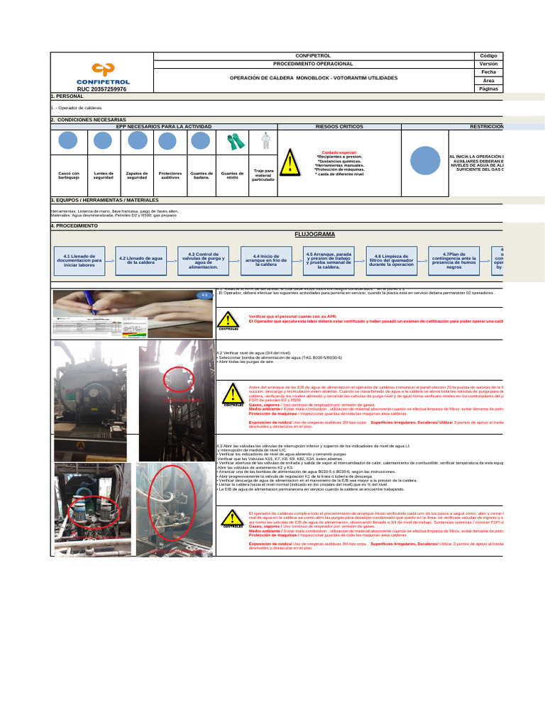 O&M-OPE1-P-29 Procedimiento Operacional de Calderas Monoblock | PDF ...