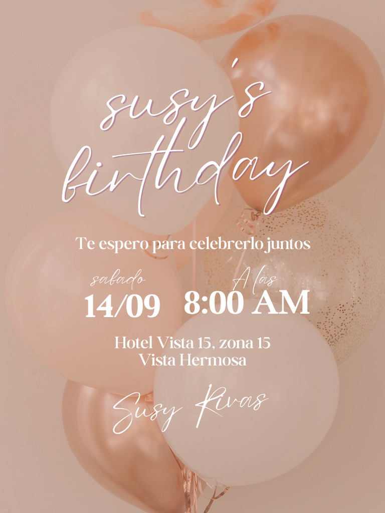 Invitaci%C3%B3n Vertical de Cumplea%C3%B1os de Mujer de 30 Con Globos Delicado Cobre | PDF