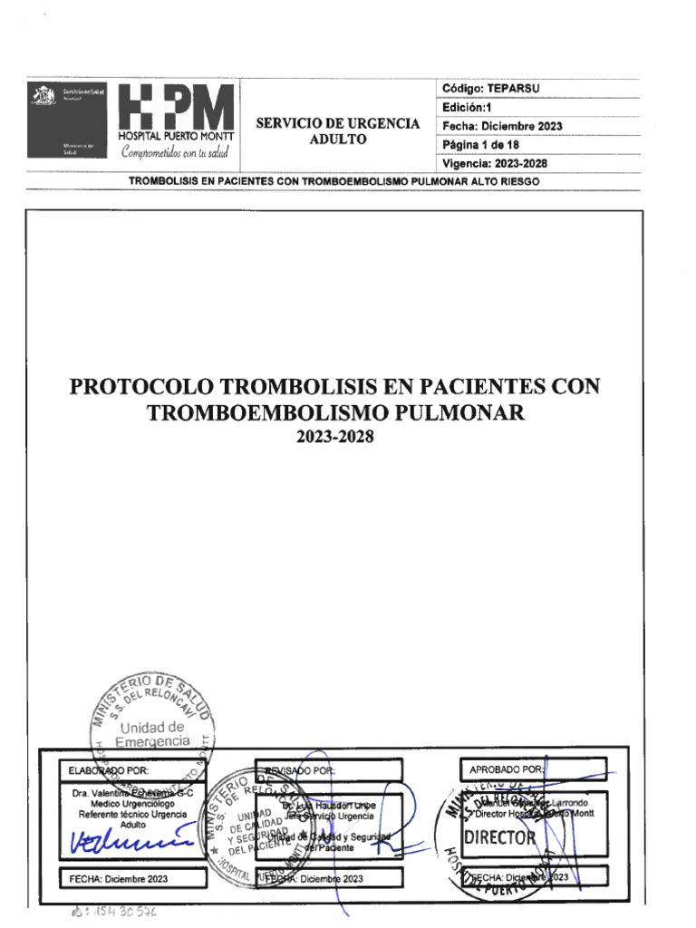 Trombolisis en Pacientes Con Tromboembolismo Pulmonar 2023-2028 ED.1 ...