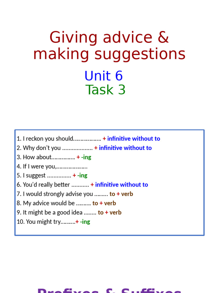 Giving Advice & Making Suggestions - U6 | PDF