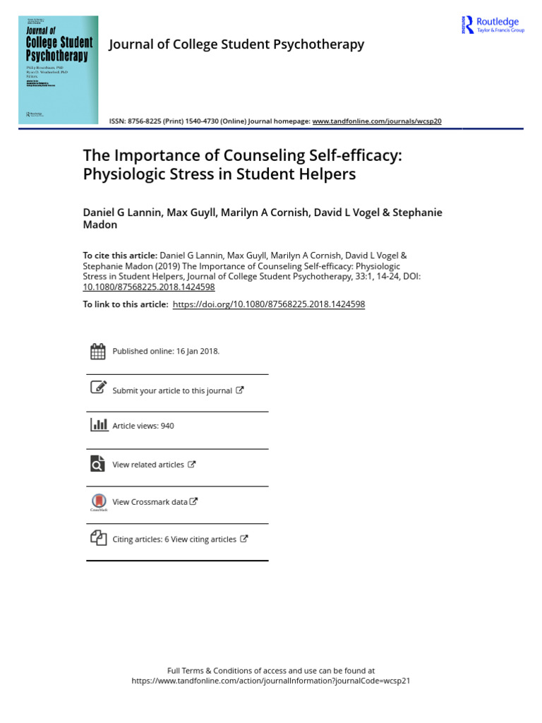 Counseling Self-Efficacy and Student Stress | PDF | Self Efficacy ...
