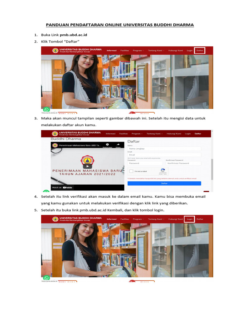 Panduan Pendaftaran Online Universitas Buddhi Dharma | PDF