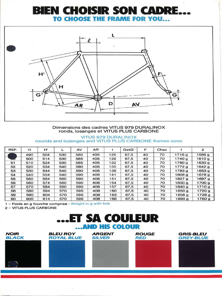 VITUS Frame Size and Color Guide | PDF