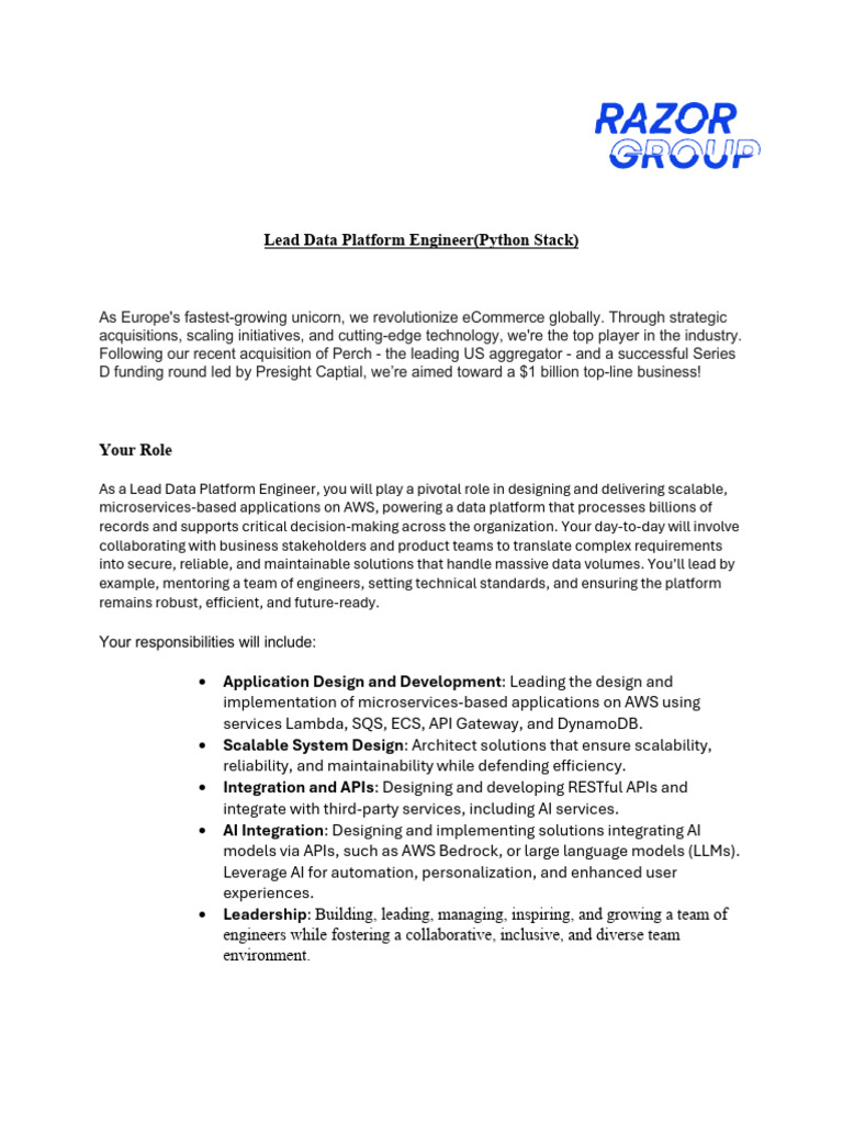 Lead Data Platform Engineer | PDF | Amazon Web Services | Cloud Computing